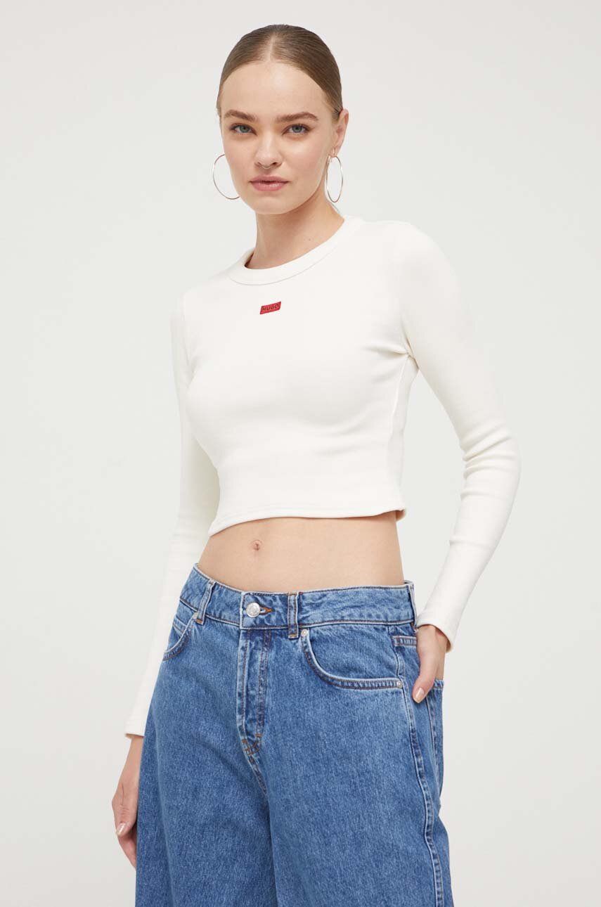 HUGO longsleeve damski kolor beżowy | Answear.com HUGO longsleeve damski kolor beżowy | Answear.com