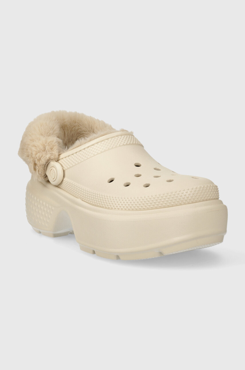 Crocs klapki Stomp Lined Clog damskie kolor beżowy na platformie 208546 ...