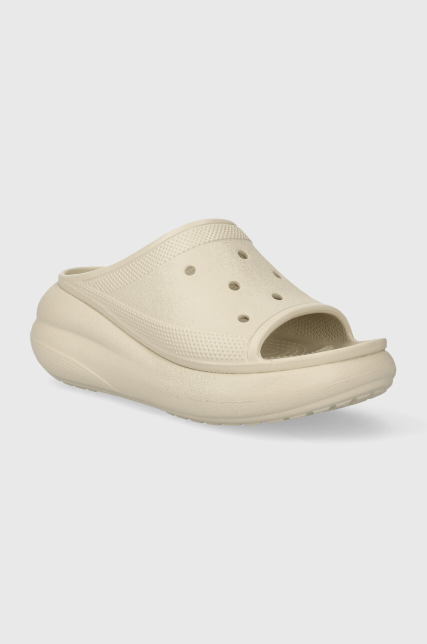 Crocs klapki Classic Crush Slide damskie kolor beżowy na platformie ...