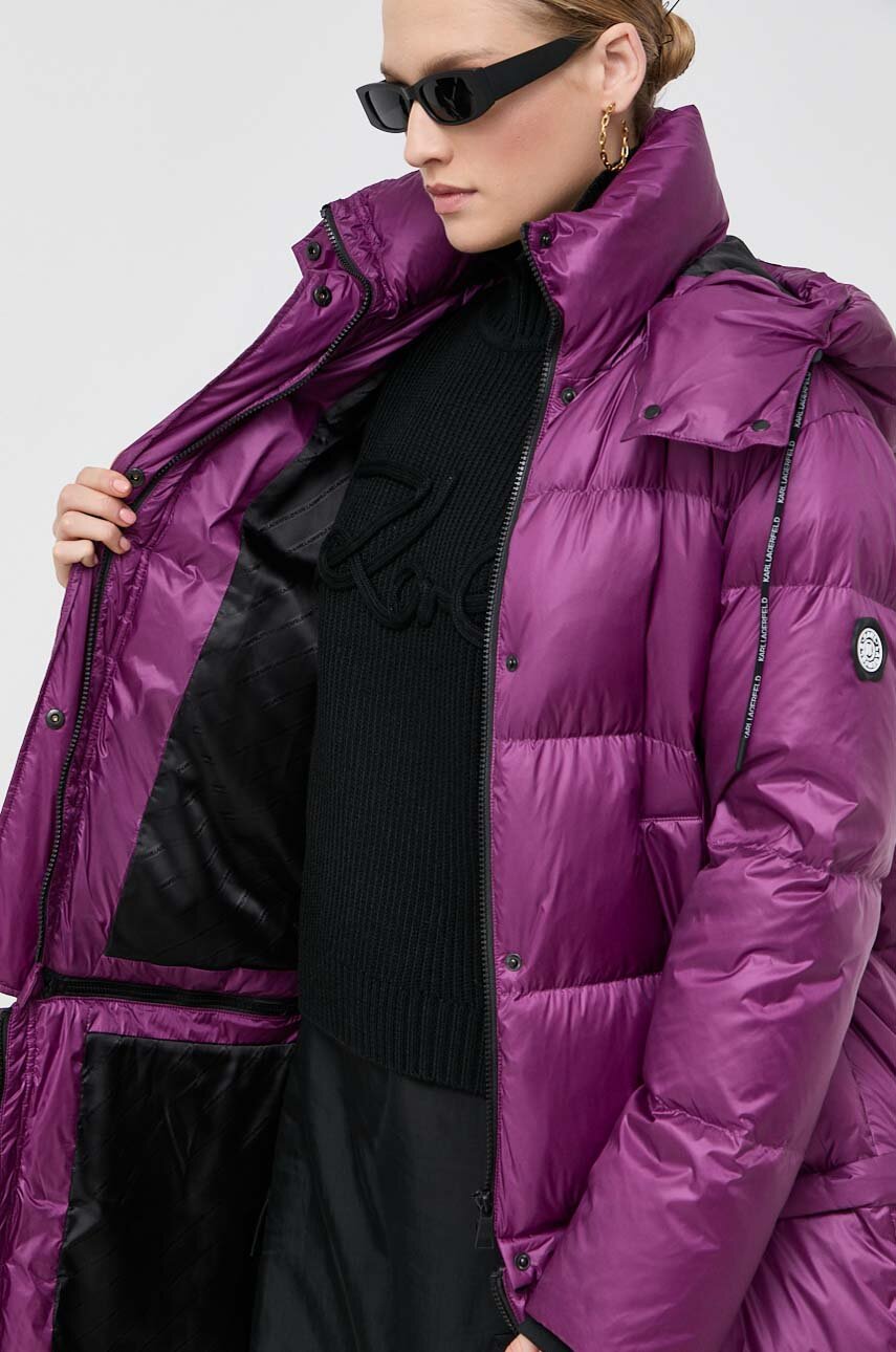 Karl Lagerfeld kurtka puchowa damska kolor fioletowy zimowa | Answear.com