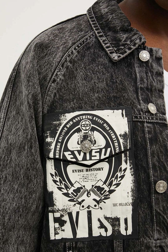 Evisu denim jacket Poster and Seagull Print men's black color ...