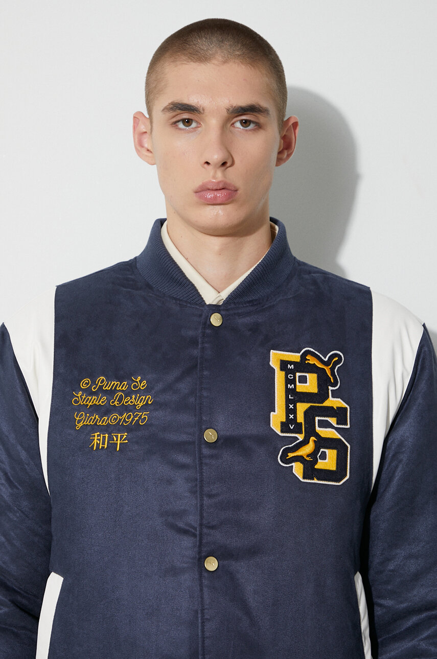 Puma bomber jacket PUMA X STAPLE Varsity Jacket men’s navy blue color ...