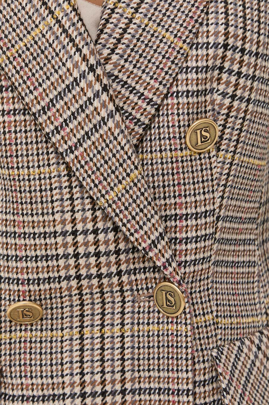 Вовняний піджак Luisa Spagnoli колір бежевий двобортний візерунок ...