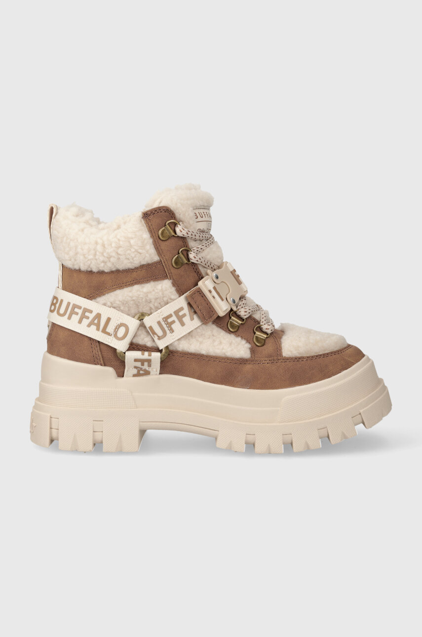 Buffalo botki Aspha Com Mid Warm damskie kolor beżowy na platformie ...