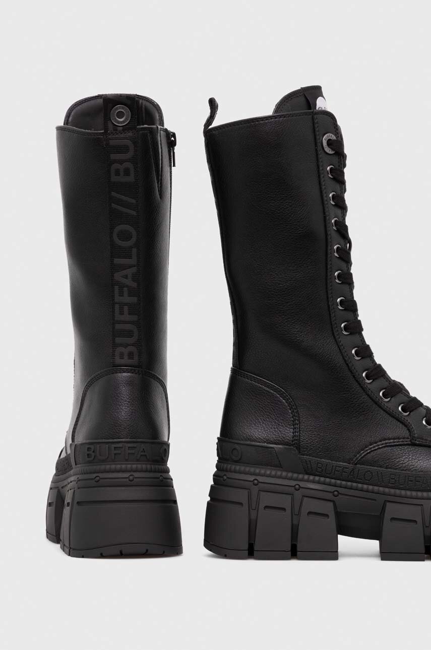 Buffalo kozaki Gospher Lace Up Hi damskie kolor czarny na platformie ...