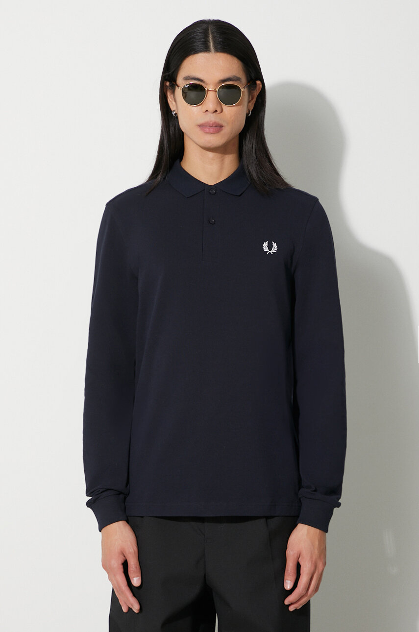 Fred Perry cotton longsleeve top navy blue color M6006.608 at PRM US