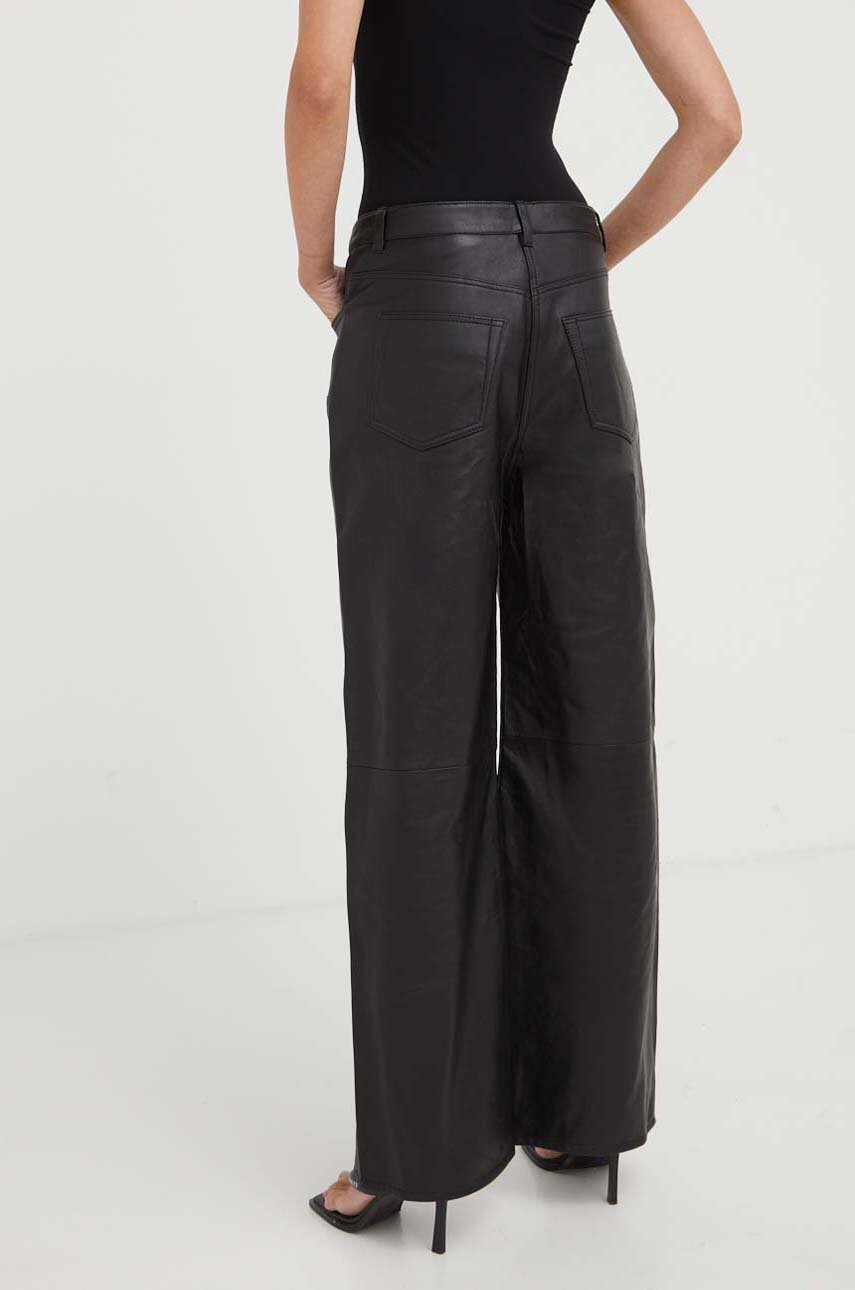 Samsoe Samsoe spodnie skórzane damskie kolor czarny szerokie high waist ...