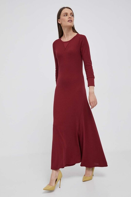 Polo Ralph Lauren rochie din bumbac culoarea bordo, maxi, evazati ...