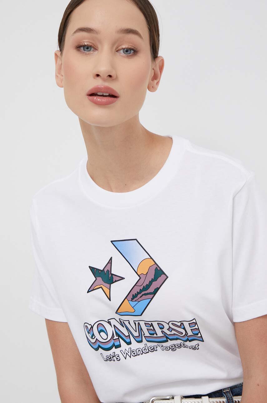 Converse t-shirt bawełniany damski kolor beżowy | Answear.com