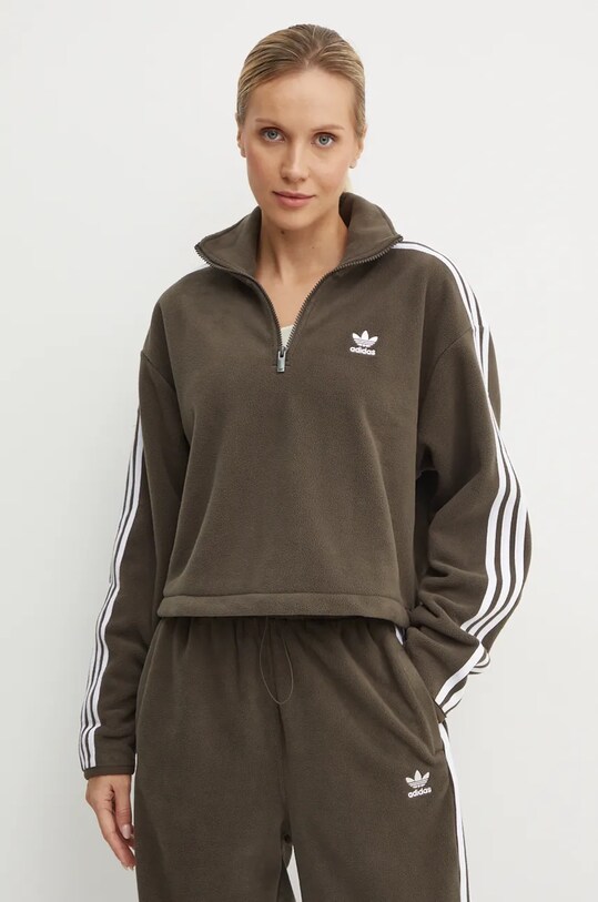 Dukserica adidas Originals Polarf Half Zip za žene, boja: zelena, s ...