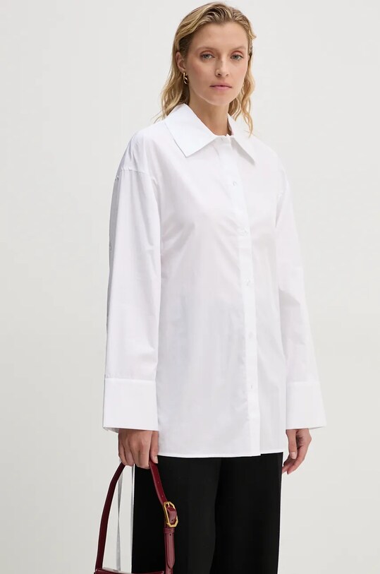 Bavlnená košeľa Samsoe Samsoe SACATA dámska, biela farba, voľný strih ...
