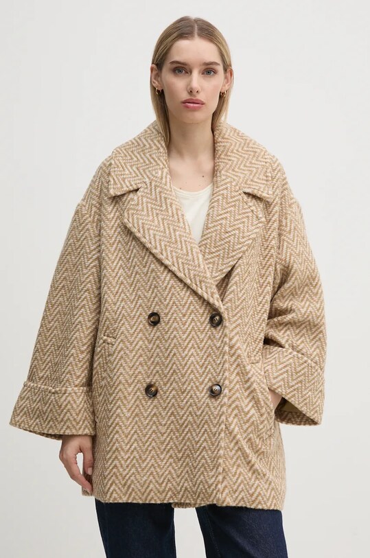 United Colors of Benetton płaszcz damski kolor beżowy zimowy 2JCHDN06D ...