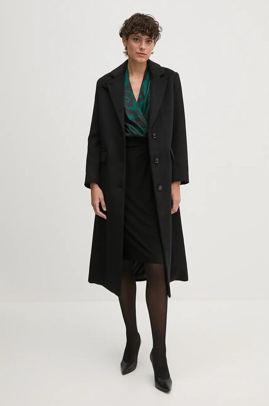 United Colors of Benetton płaszcz z domieszką wełny kolor czarny ...
