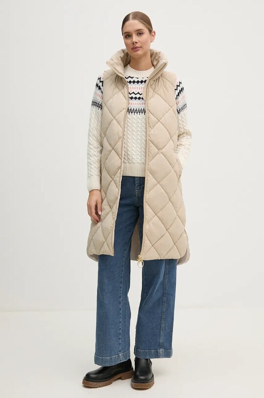 Prsluk Barbour Leverton Puffer Gilet za žene, boja: bež, za zimu, LGI0171 | ANSWEAR.hr