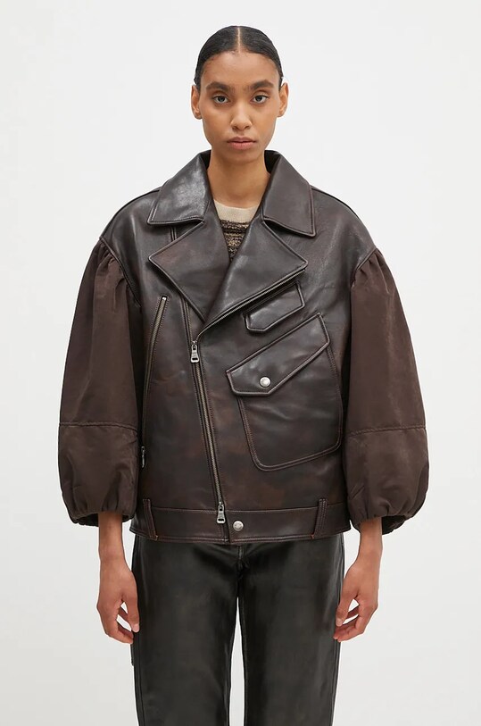 Andersson Bell jacket Maeve Puff Sleeves Leather Jacket women's brown ...