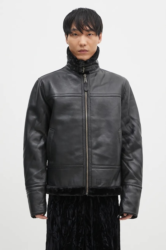 Alpha Industries kurtka skórzana B3 Leather męska kolor czarny przejściowa 148114 w PRM