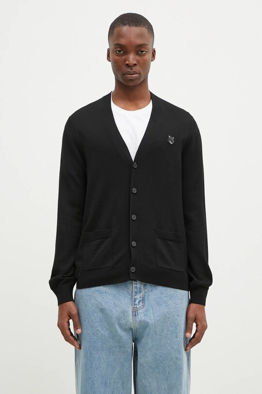 Maison Kitsuné woolen cardigan Bold Fox Head Patch black color ...