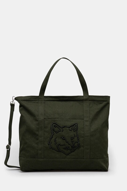 Βαμβακερή τσάντα Maison Kitsuné Fox Head Xl Tote χρώμα: πράσινο ...