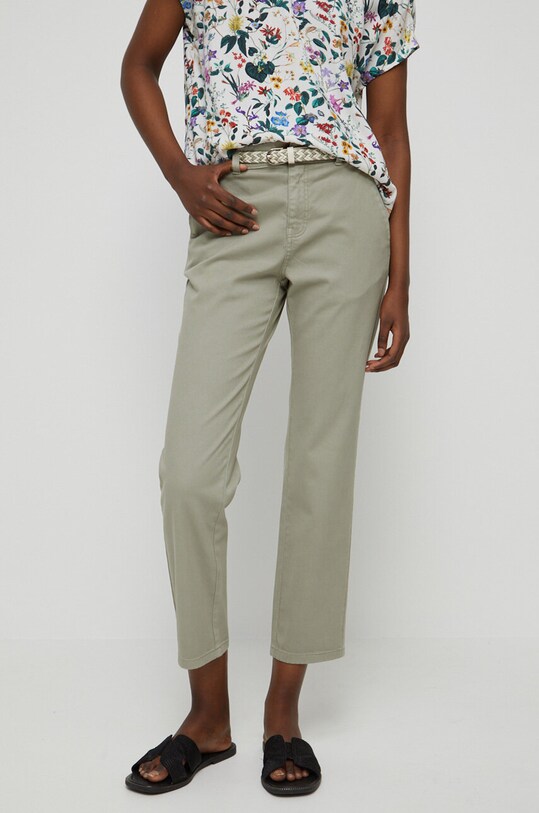 Medicine spodnie damskie kolor zielony fason chinos medium waist ...