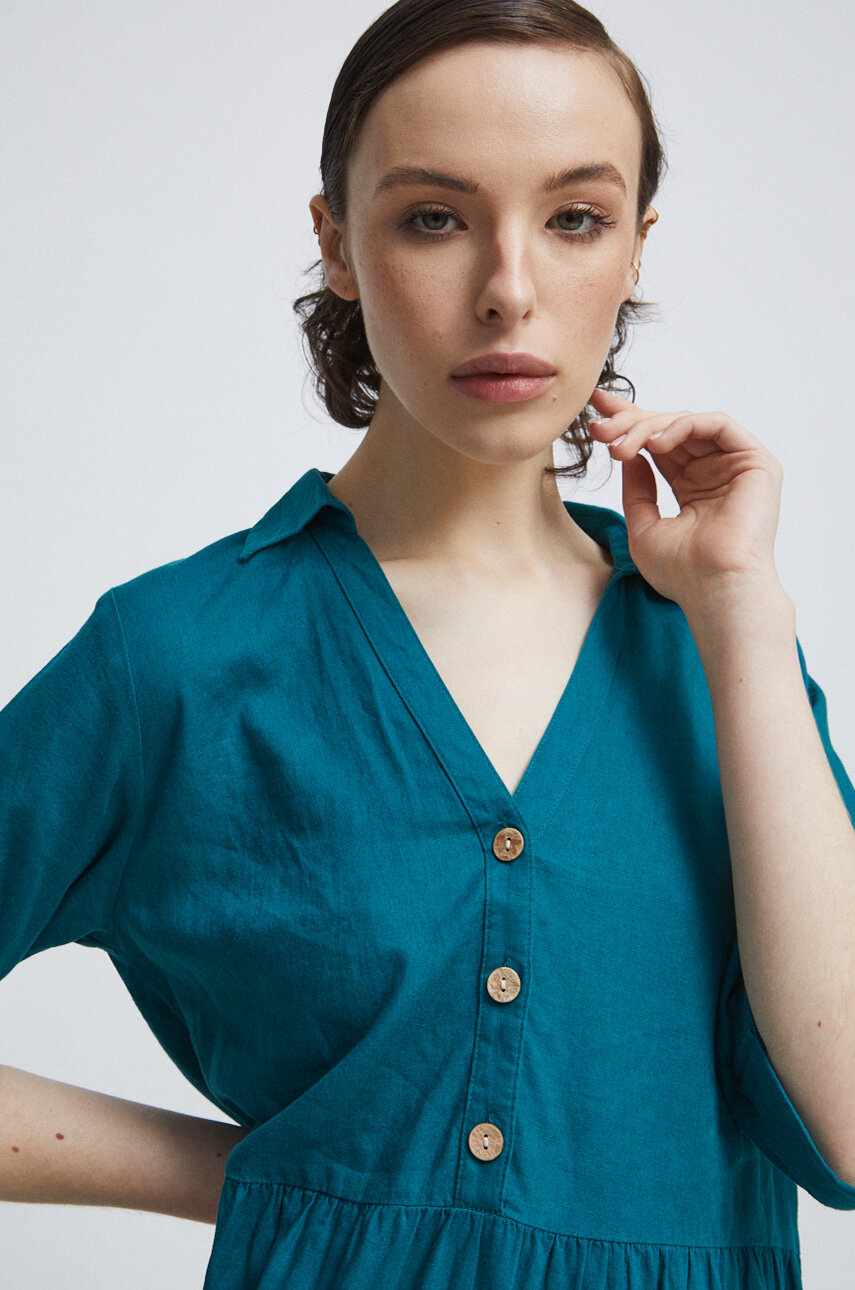 Plátěné šaty tyrkysová barva, barva tyrkysová - MEDICINE