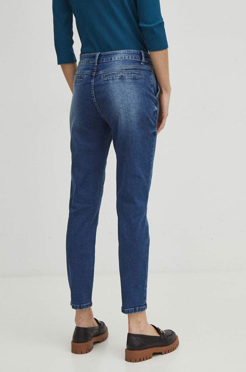 Jeansy damskie chino z efektem sprania kolor niebieski | zamów na ...