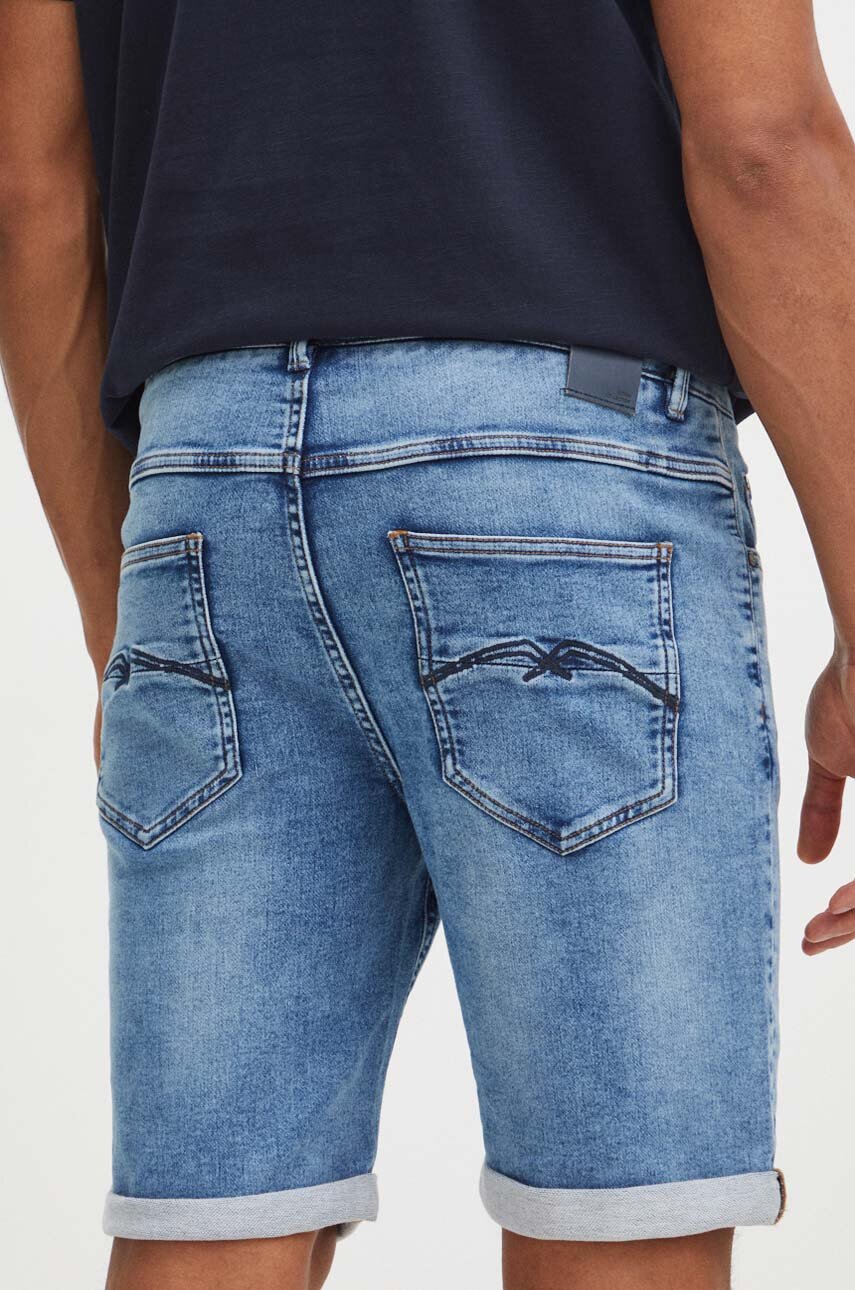 Szorty jeansowe męskie z efektem sprania kolor niebieski | zamów na ...