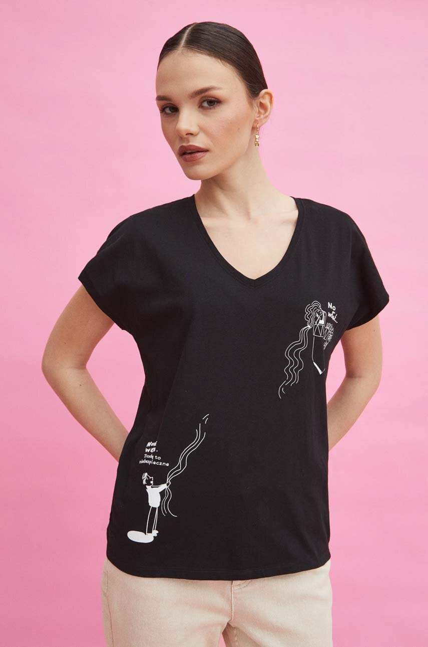 T-shirt bawełniany damski by Magda Danaj - Porysunki kolor czarny ...