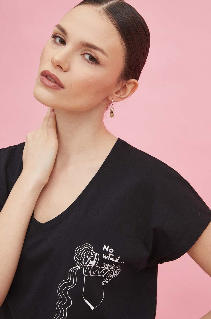 T-shirt bawełniany damski by Magda Danaj - Porysunki kolor czarny ...