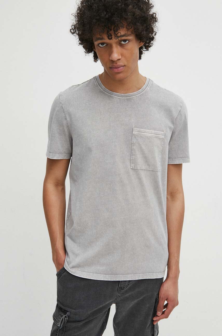 T-shirt bawełniany męski z efektem sprania kolor szary - MEDICINE