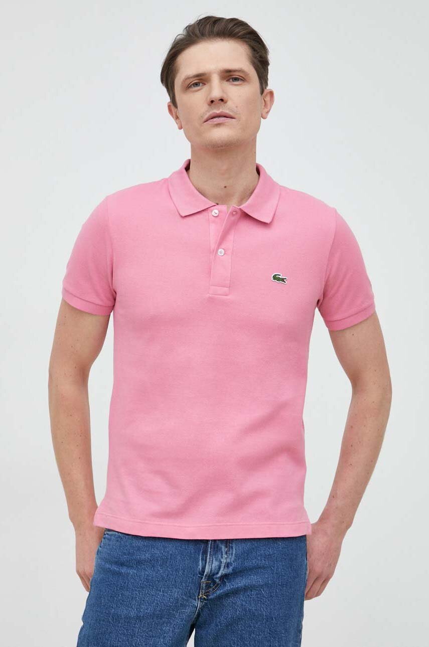 Lacoste cotton polo shirt pink color at PRM US