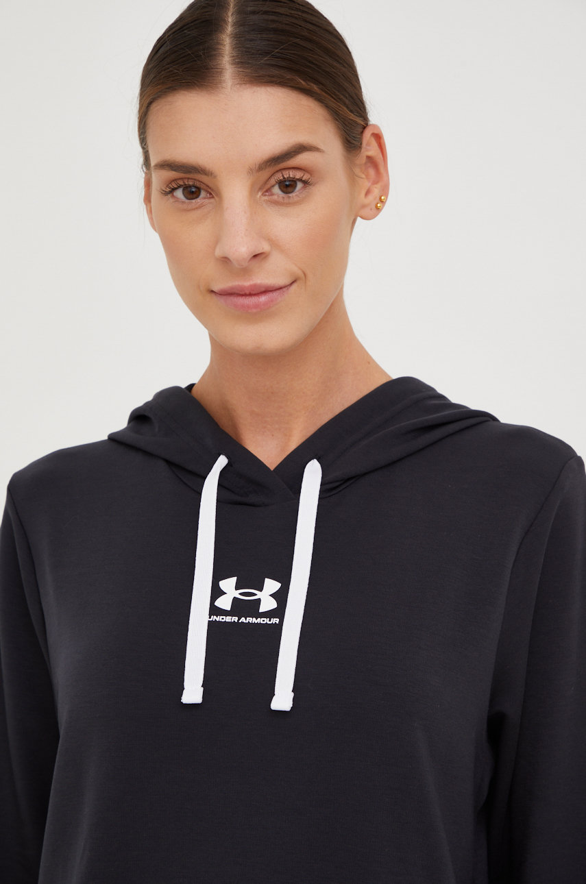 Mikina Under Armour dámska, čierna farba, s kapucňou, s potlačou ...