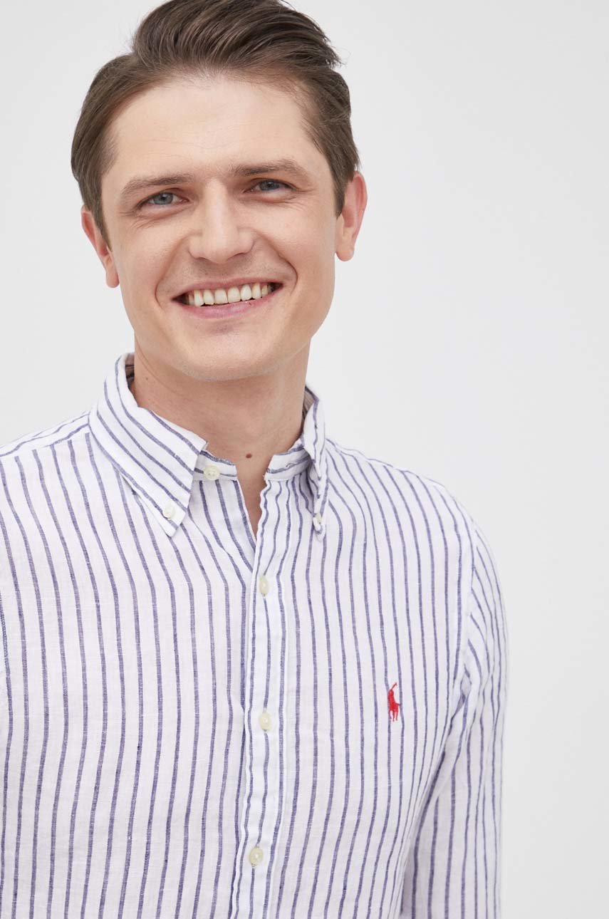 Polo Ralph Lauren len ing férfi, legombolt galléros, fehér, slim ...