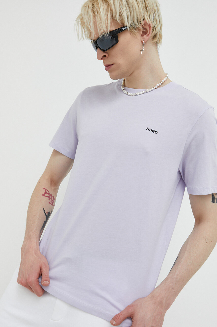 HUGO t-shirt bawełniany kolor fioletowy gładki 50466158 | Answear.com