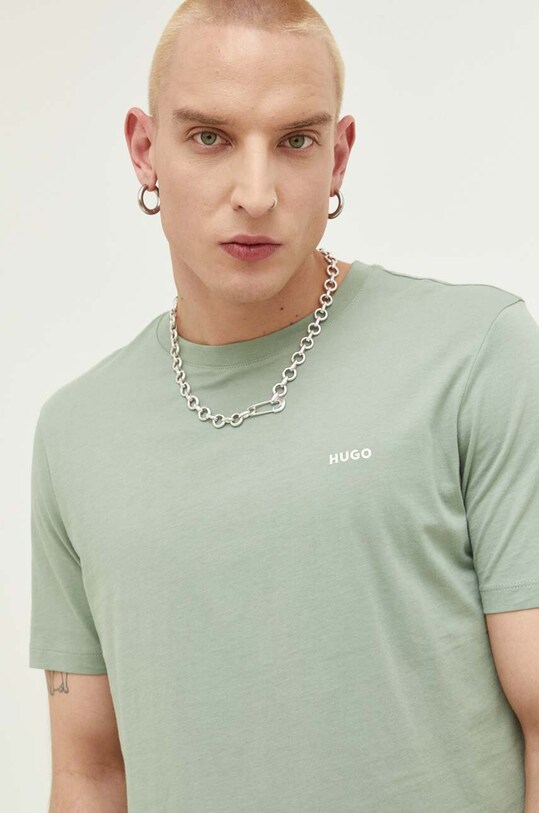 HUGO t-shirt bawełniany kolor zielony gładki 50466158 | Answear.com
