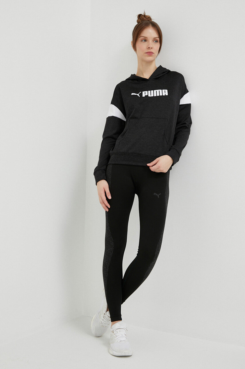 Puma bluza treningowa Fit Tech kolor czarny z kapturem wzorzysta ...