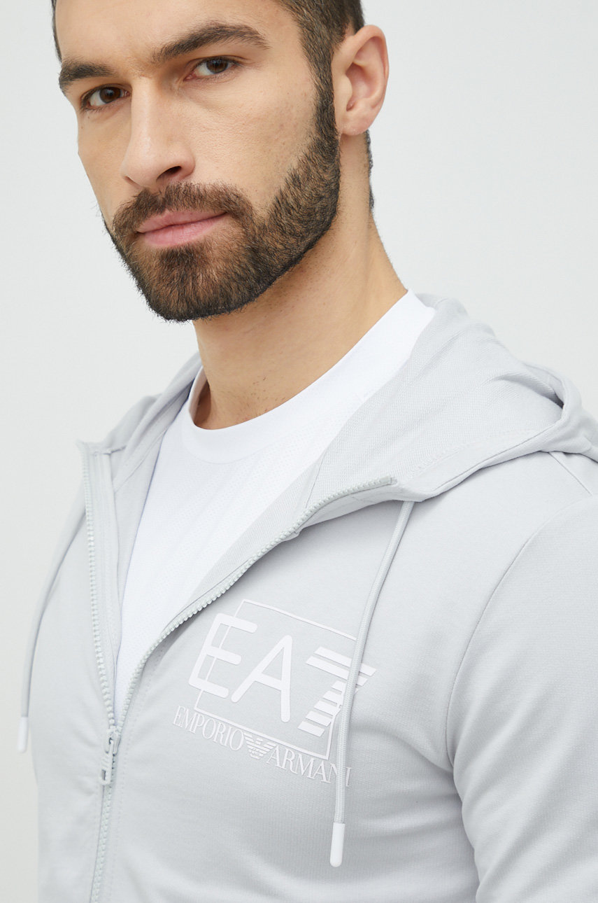 Кофта EA7 Emporio Armani мужская цвет серый с капюшоном с принтом ...
