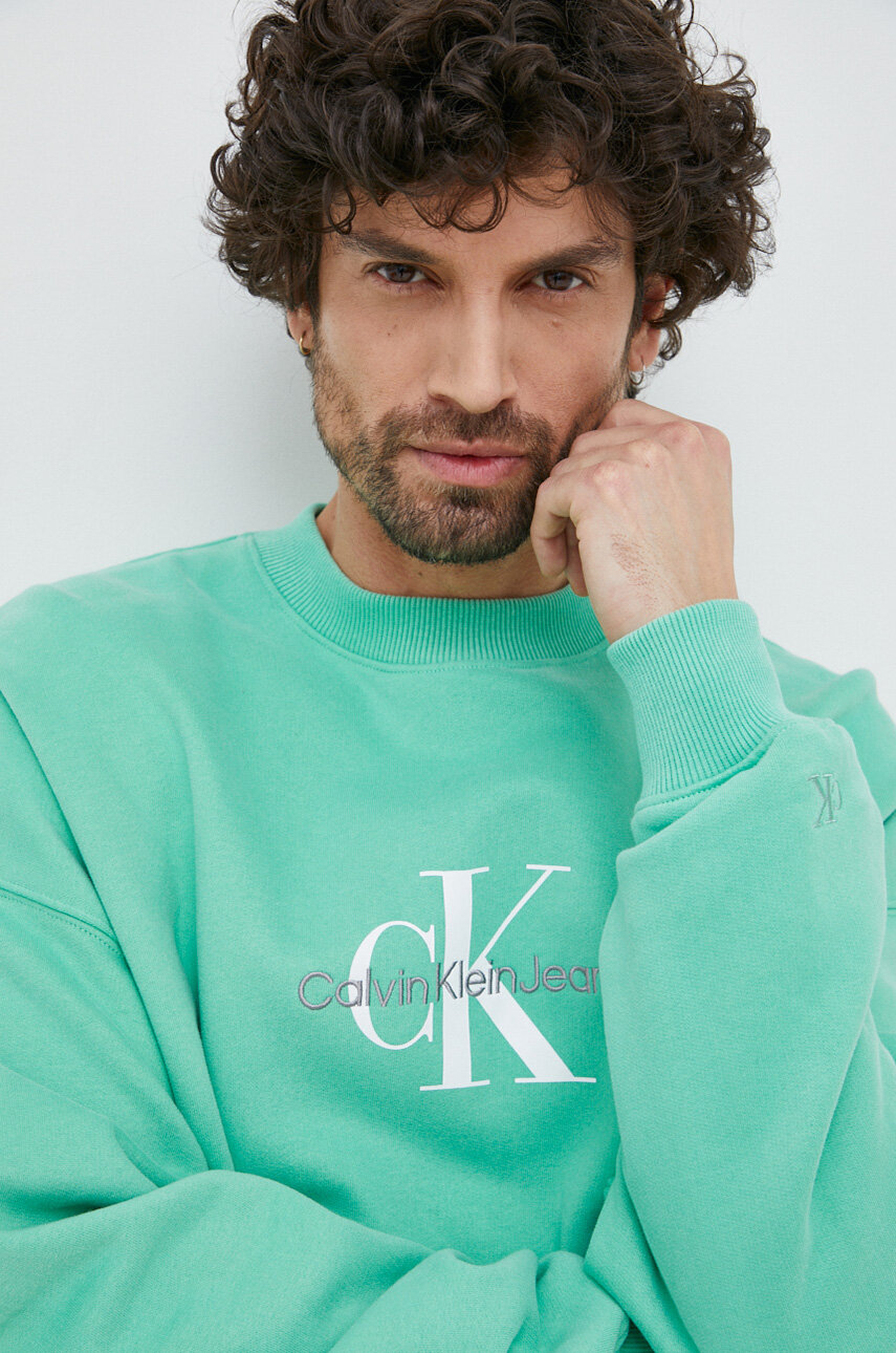 Бавовняна кофта Calvin Klein Jeans чоловіча колір бірюзовий з принтом