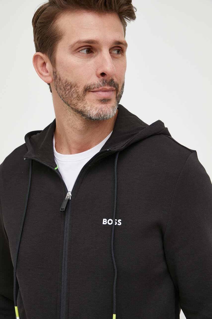BOSS bluza BOSS GREEN męska kolor czarny z kapturem z aplikacją ...