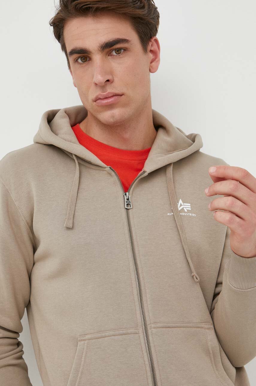 Alpha Industries bluza męska kolor beżowy z kapturem z nadrukiem ...