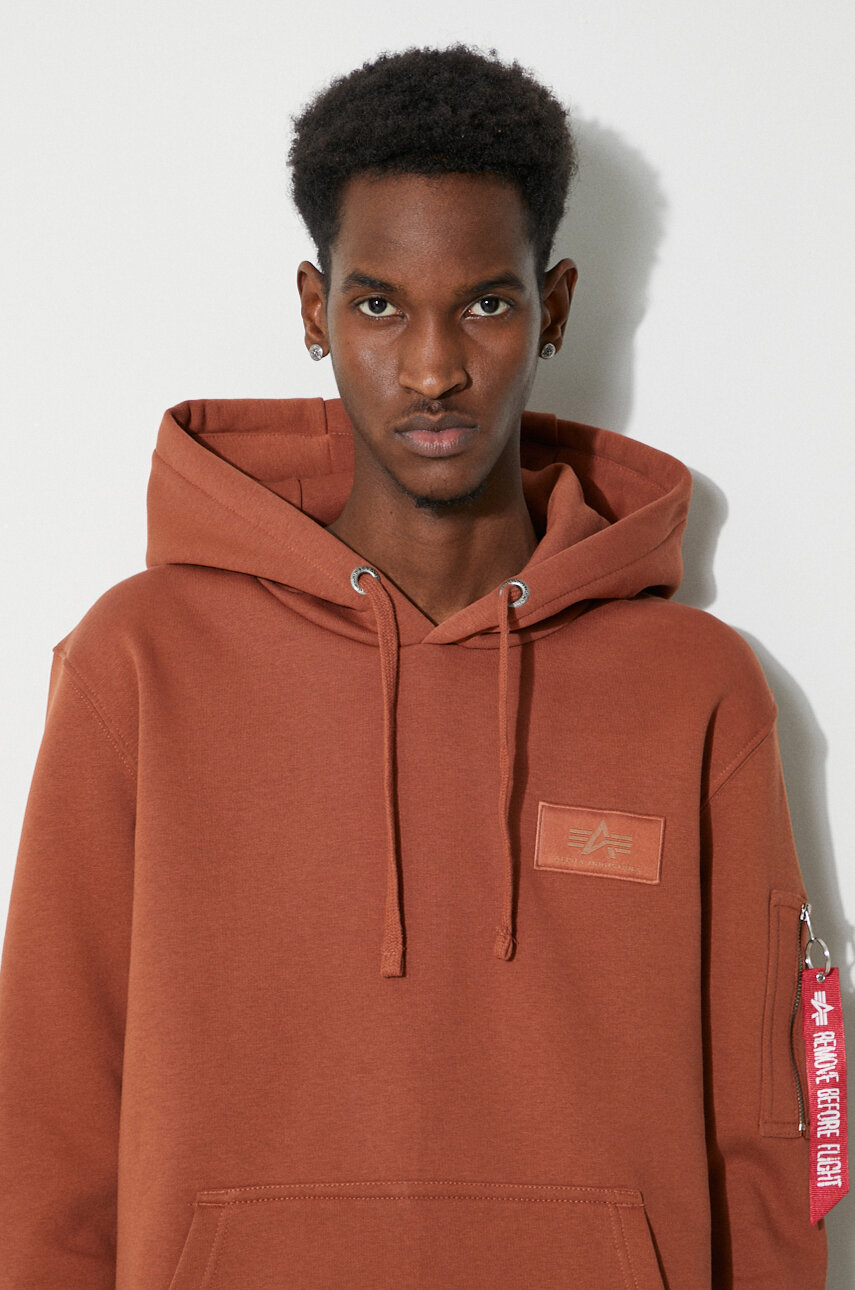 Alpha Industries bluza męska kolor brązowy z kapturem z nadrukiem w PRM