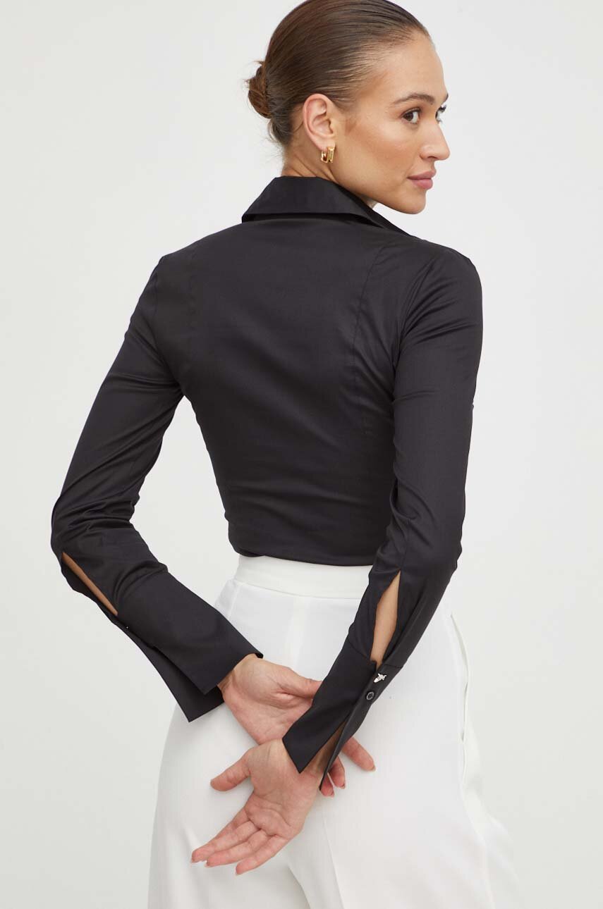 Patrizia Pepe body damska kolor czarny slim z kołnierzykiem klasycznym ...