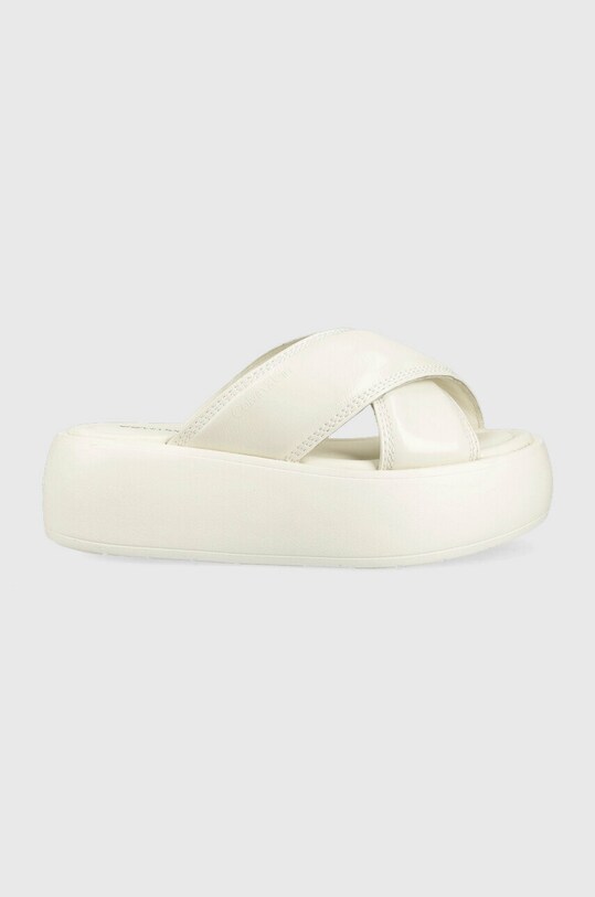 Calvin Klein slapi de piele BUBBLE SLIDE - PAT femei, culoarea alb, cu ...
