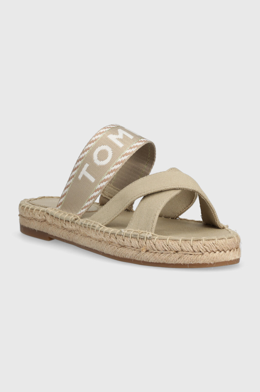 Tommy Hilfiger papuci SEASONAL WEBBING SANDAL femei, culoarea bej ...