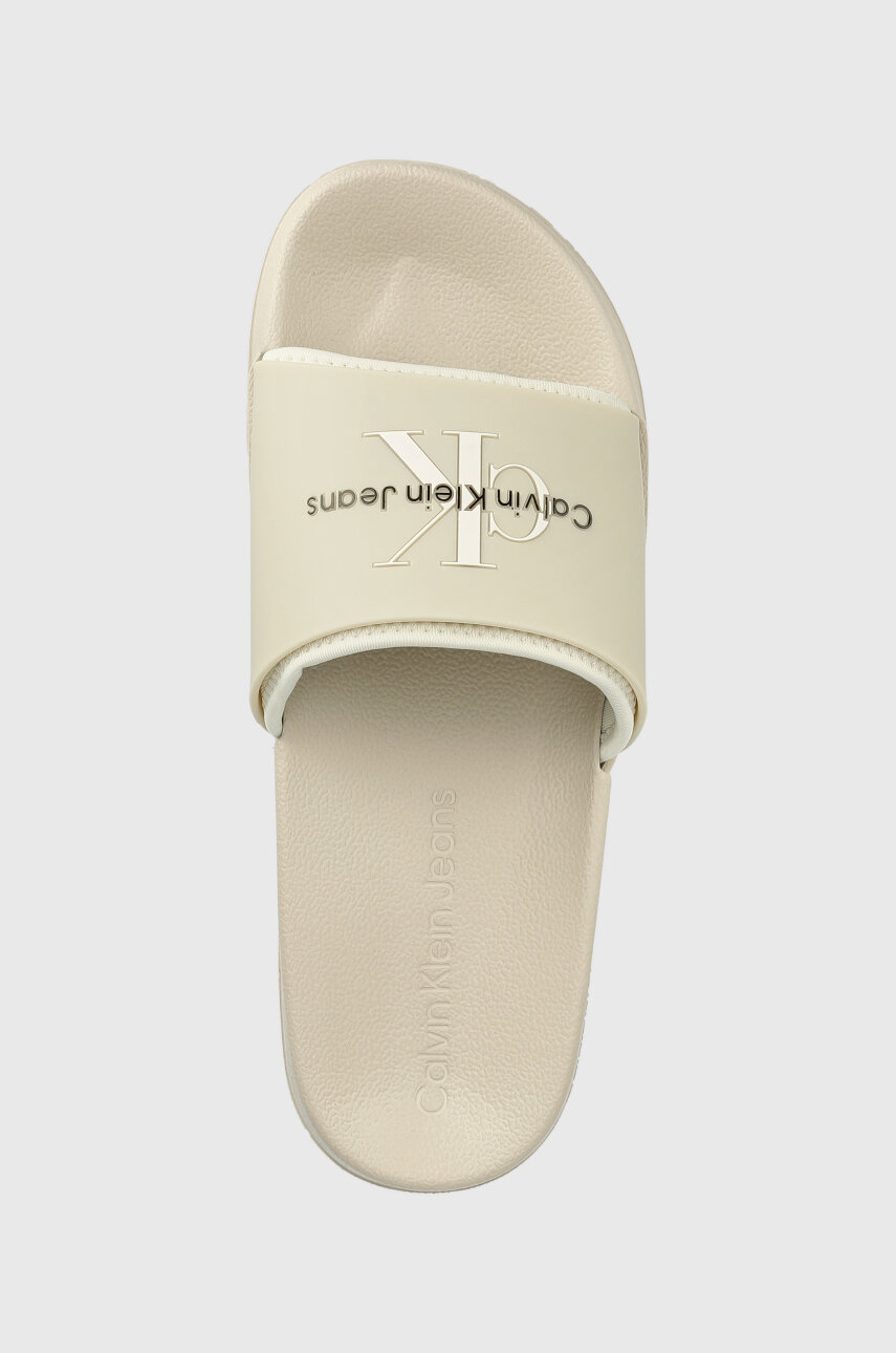 Calvin Klein Jeans klapki SLIDE MONOGRAM TPU męskie kolor beżowy ...