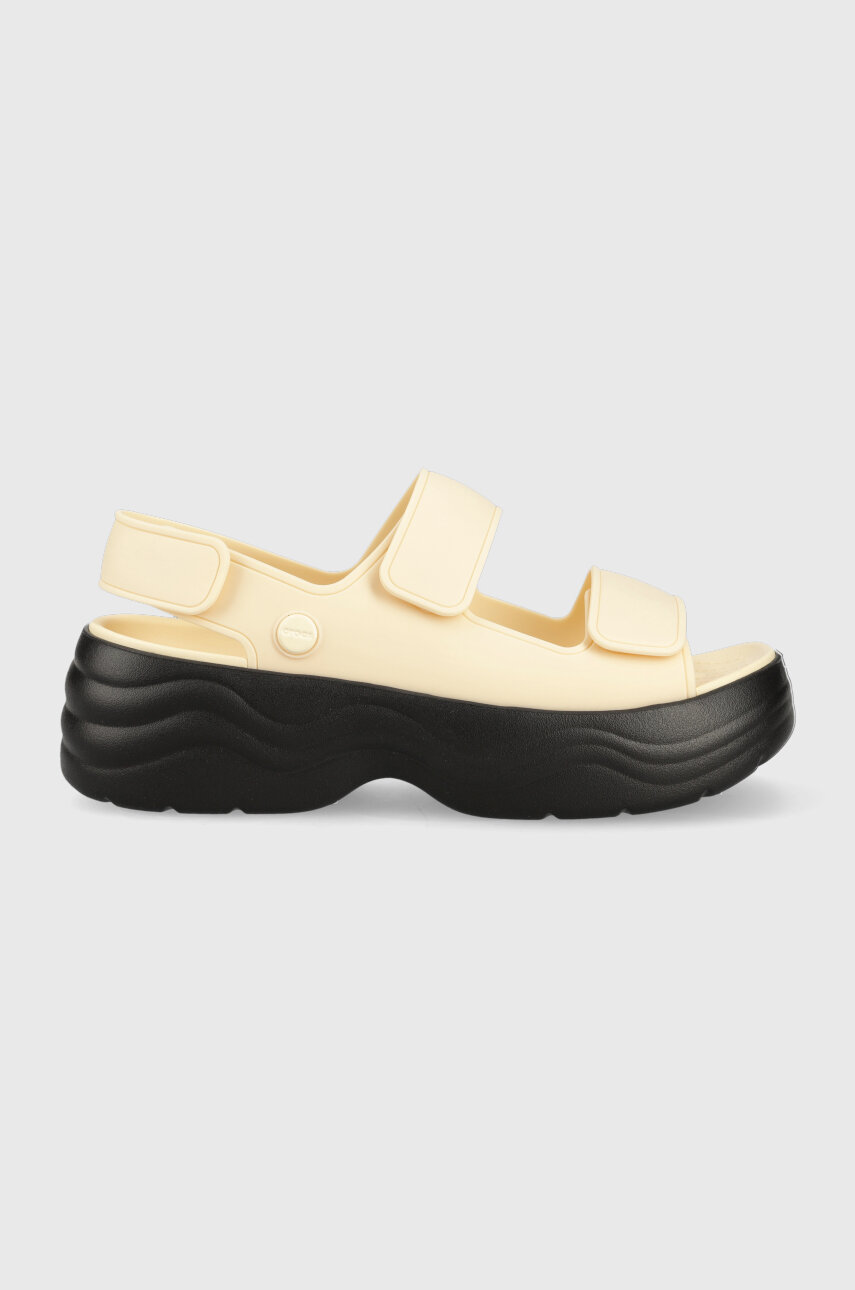 Crocs sandały Skyline Slide damskie kolor beżowy na platformie 208183 ...