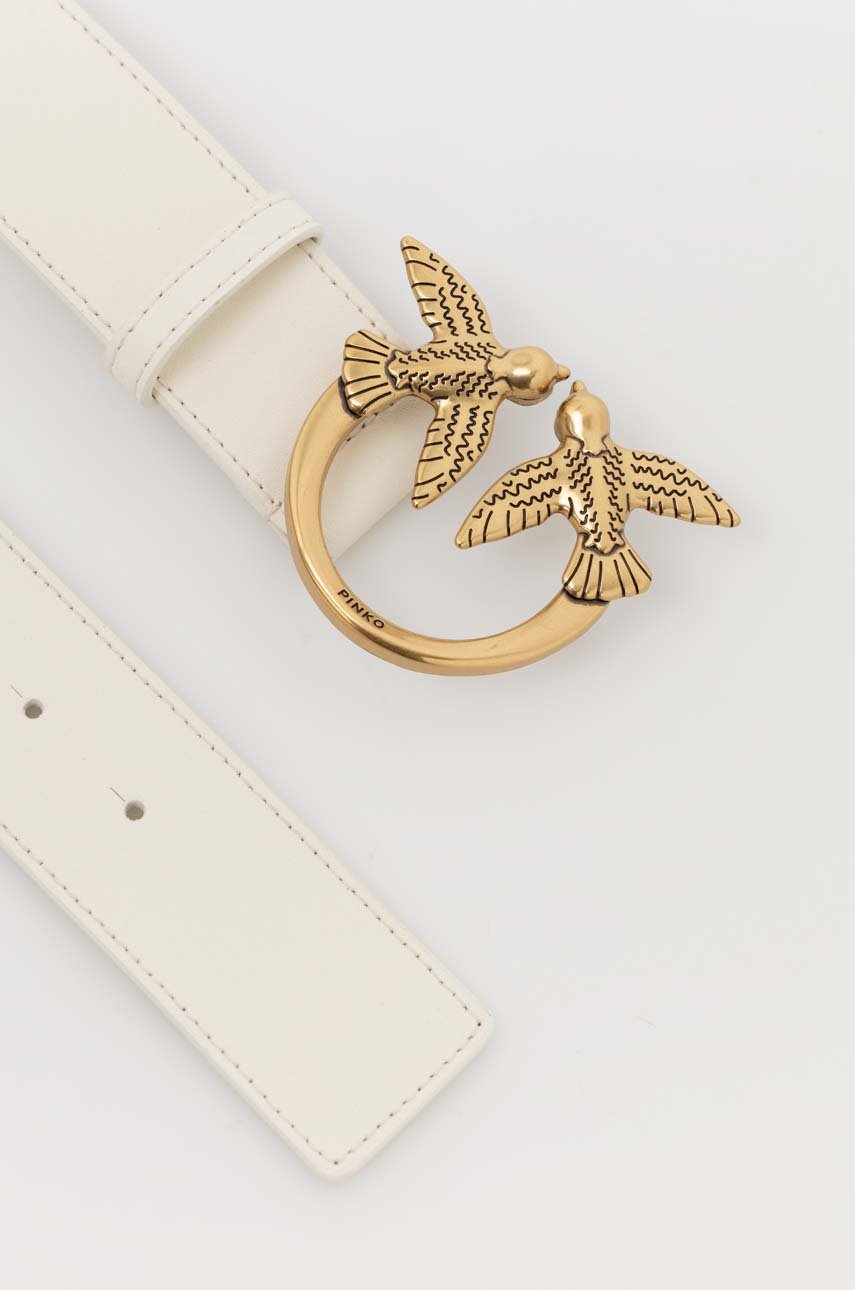 Kožený pásek Pinko, barva bílá | ANSWEAR.cz