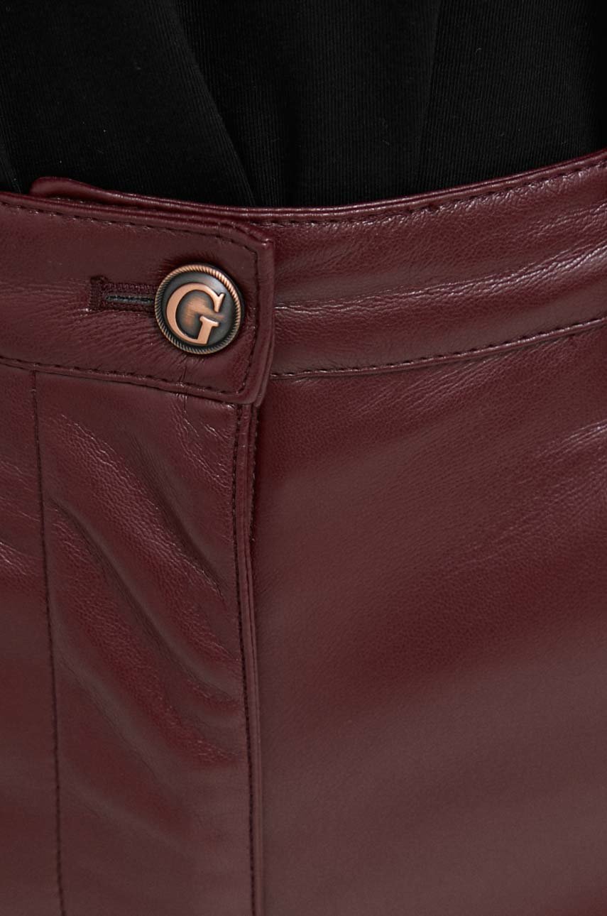 Guess spodnie KELLY damskie kolor bordowy proste high waist W3RA0M ...