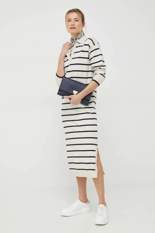 Šaty Tommy Hilfiger béžová farba, midi, oversize | ANSWEAR.sk