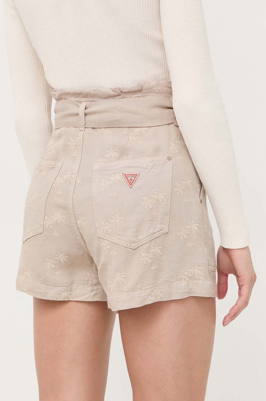 Шорты Guess женские цвет бежевый однотонные высокая посадка | ANSWEAR.ua