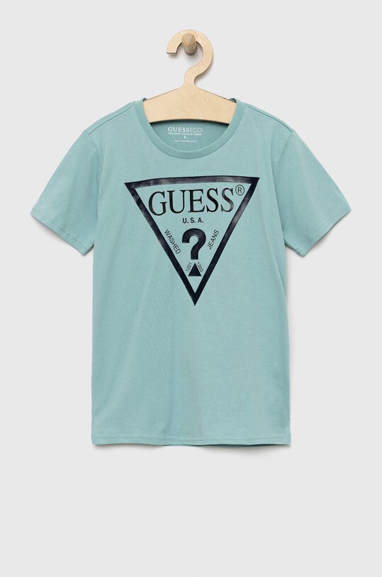 Guess t-shirt bawełniany dziecięcy kolor turkusowy z nadrukiem | Answear.com